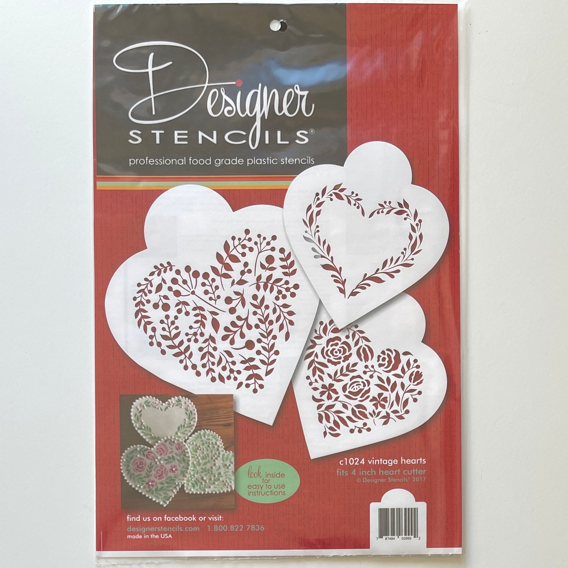 Vintage Hearts Stencil, Set of 3 | The Cake Room Studio